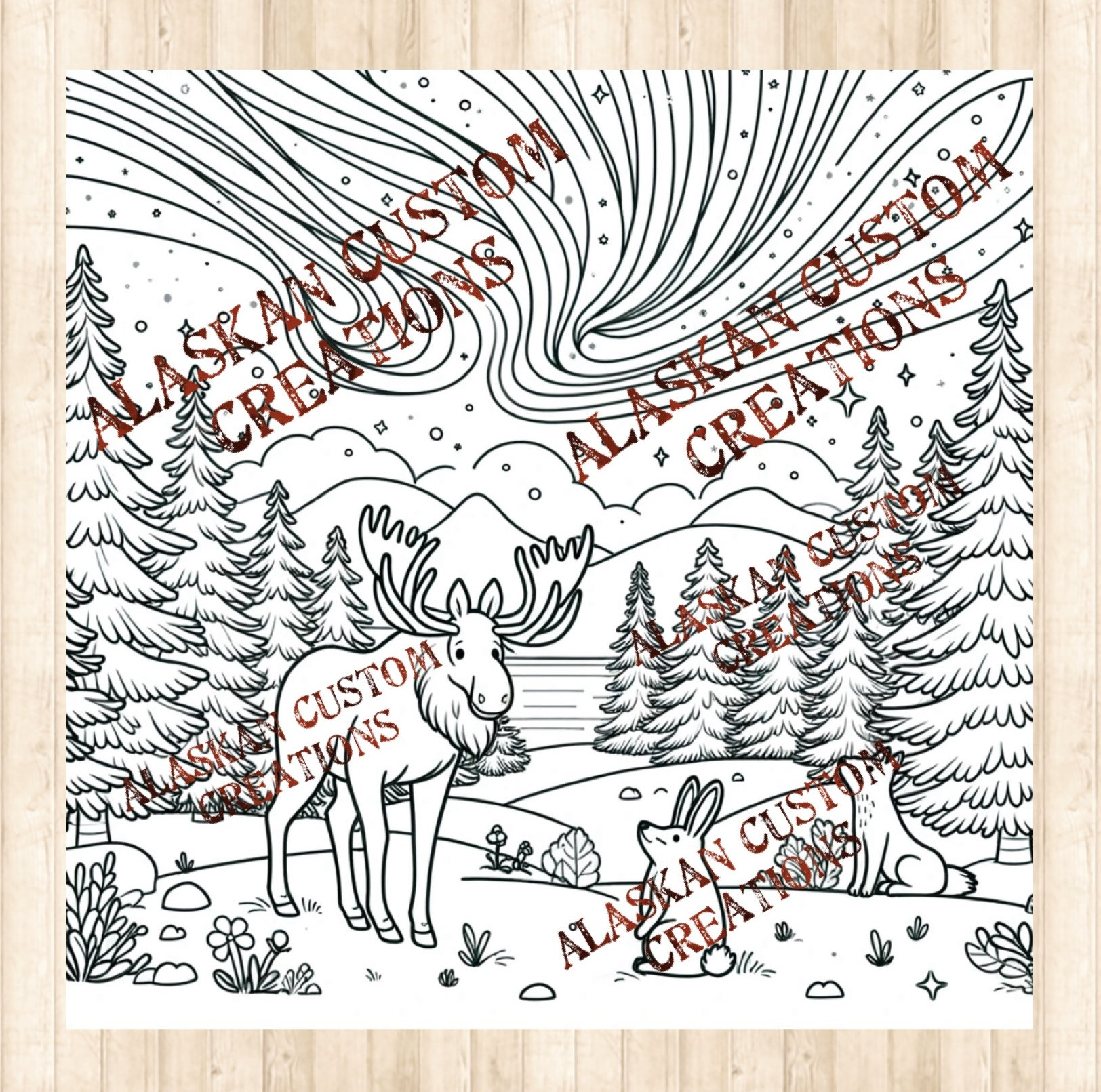 Alaskan Aurora Moose Coloring Page for Kids and Adults - Etsy