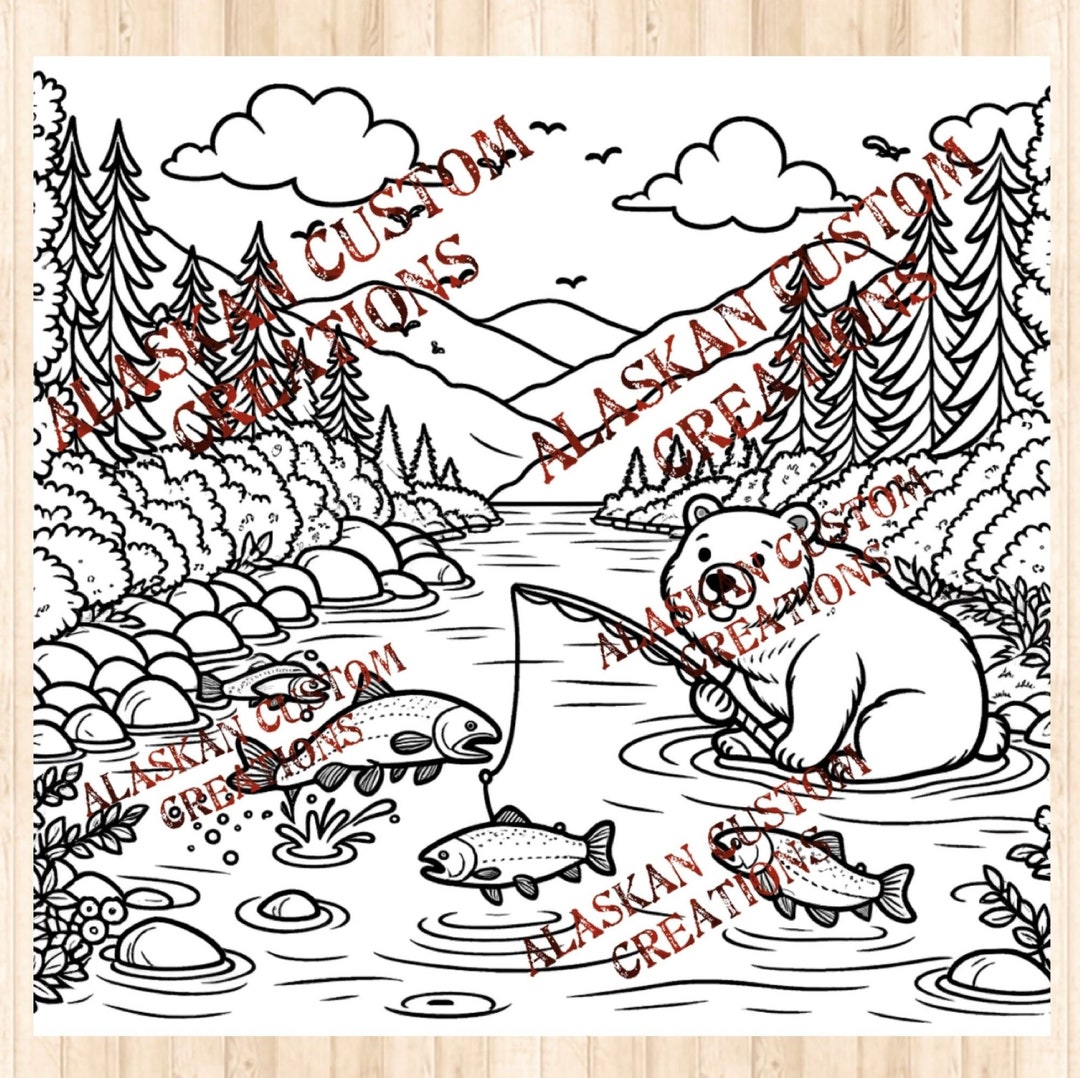 Alaskan Bear Life Coloring Page for Kids and Adults PDF - Etsy