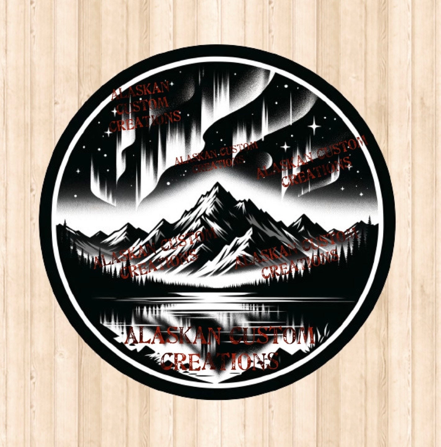 Alaskan Logo Style Northern Lights Mountain Landscape Black & White ...