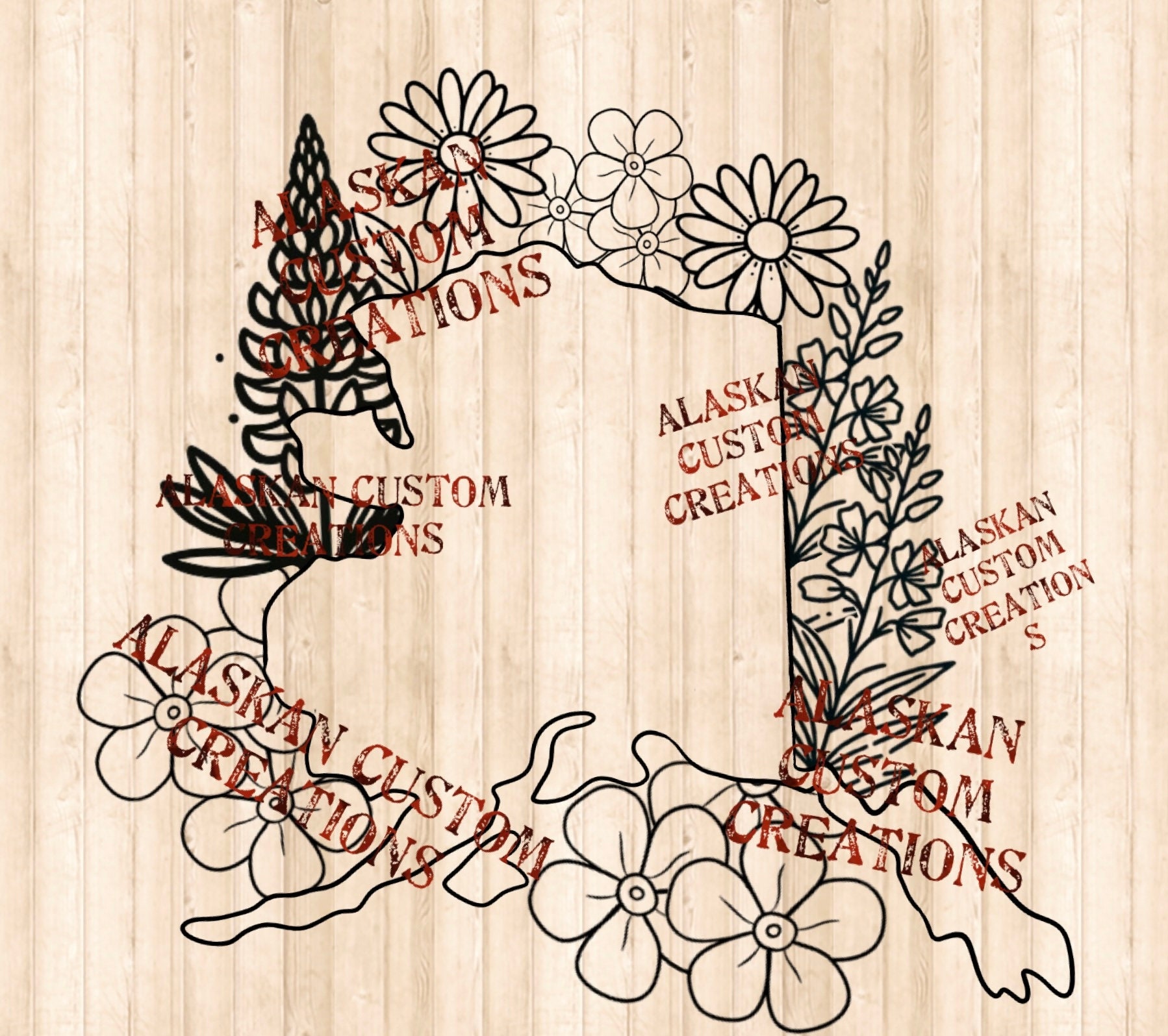 Alaska State Outline Wildflowers Fireweed Lupine Forget Me Nots PDF/PNG ...