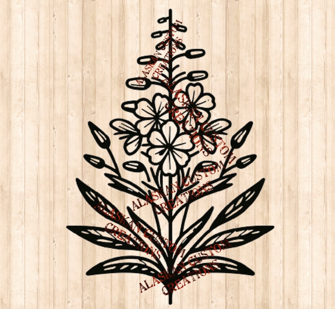 Alaskan Wildflower Simple Fireweed Digital Image Laser Engraving SVG ...