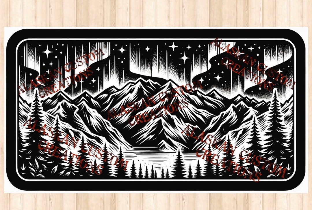 Alaska Nature Scene Mountains Aurora Northern Lights Laser PDF PNG SVG ...