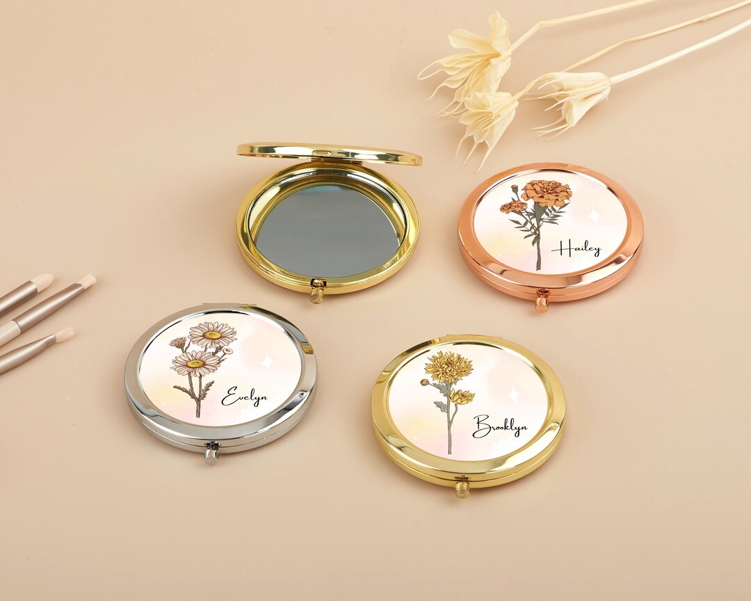 Custom Compact Mirror With Birth Flower, Bridesmaid Proposal Gifts ...