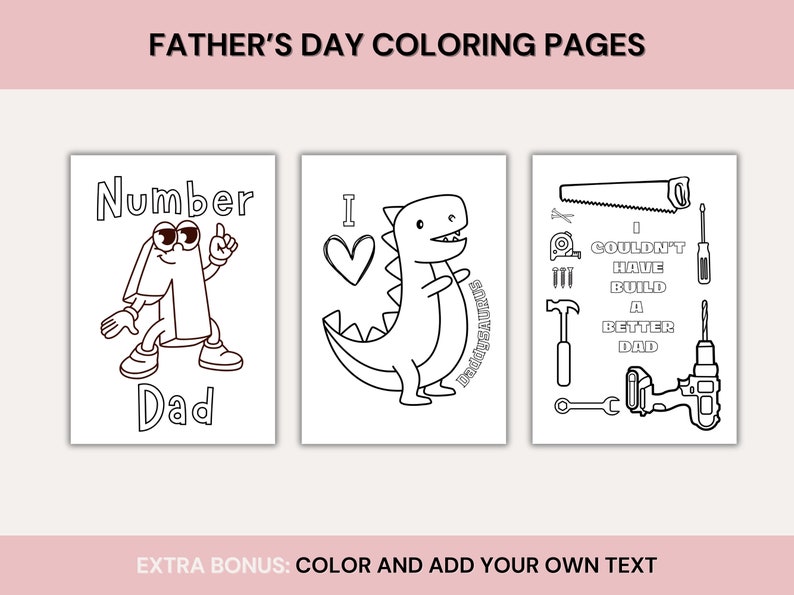 Printable Father's Day Coloring Pages Set, 3 Designs, About My Dad Page ...