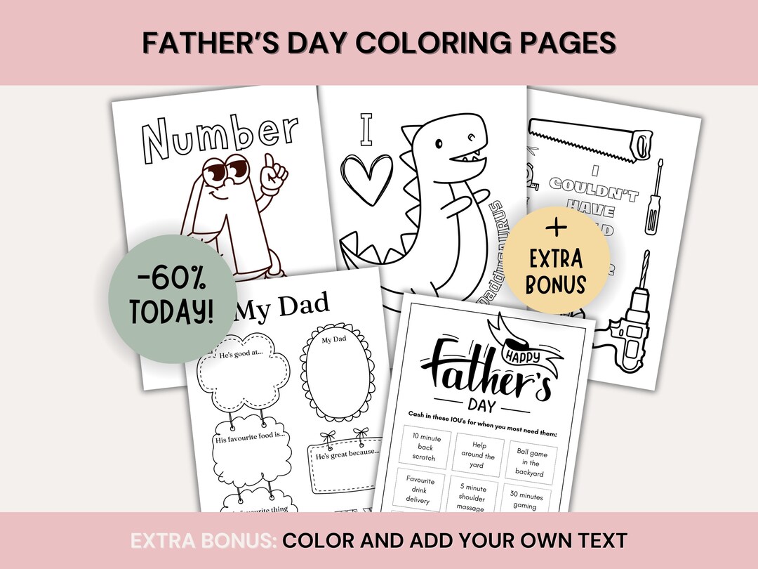 Printable Father's Day Coloring Pages Set, 3 Designs, About My Dad Page ...