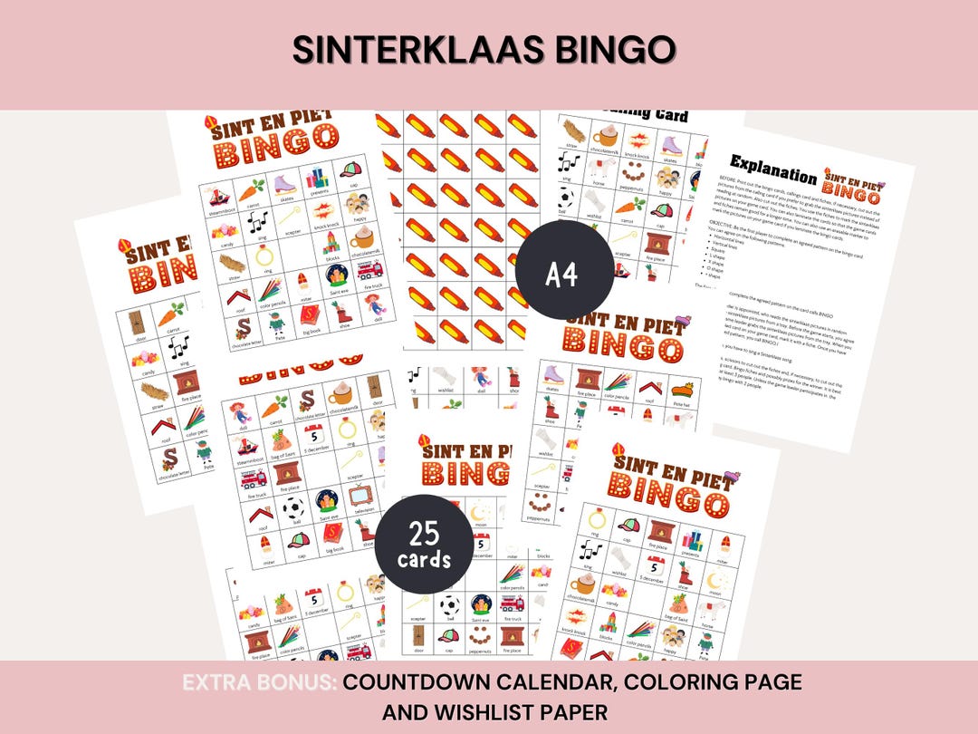Sinterklaas Bingo Set | 25 Bingo Cards + Calling Card, Fiches and ...
