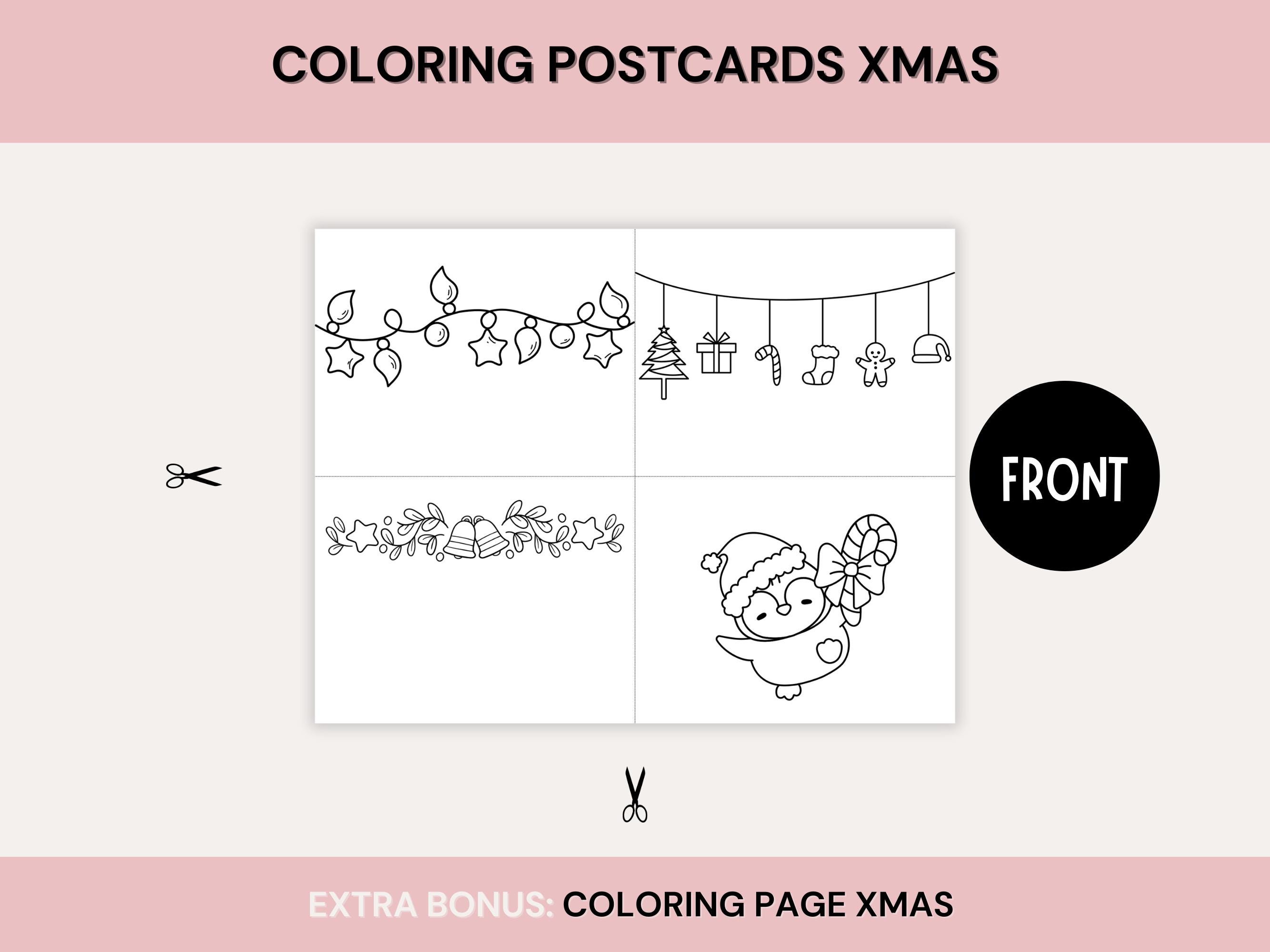 Printable Christmas Coloring Cards, DIY Holiday Craft for Kids, 8 ...