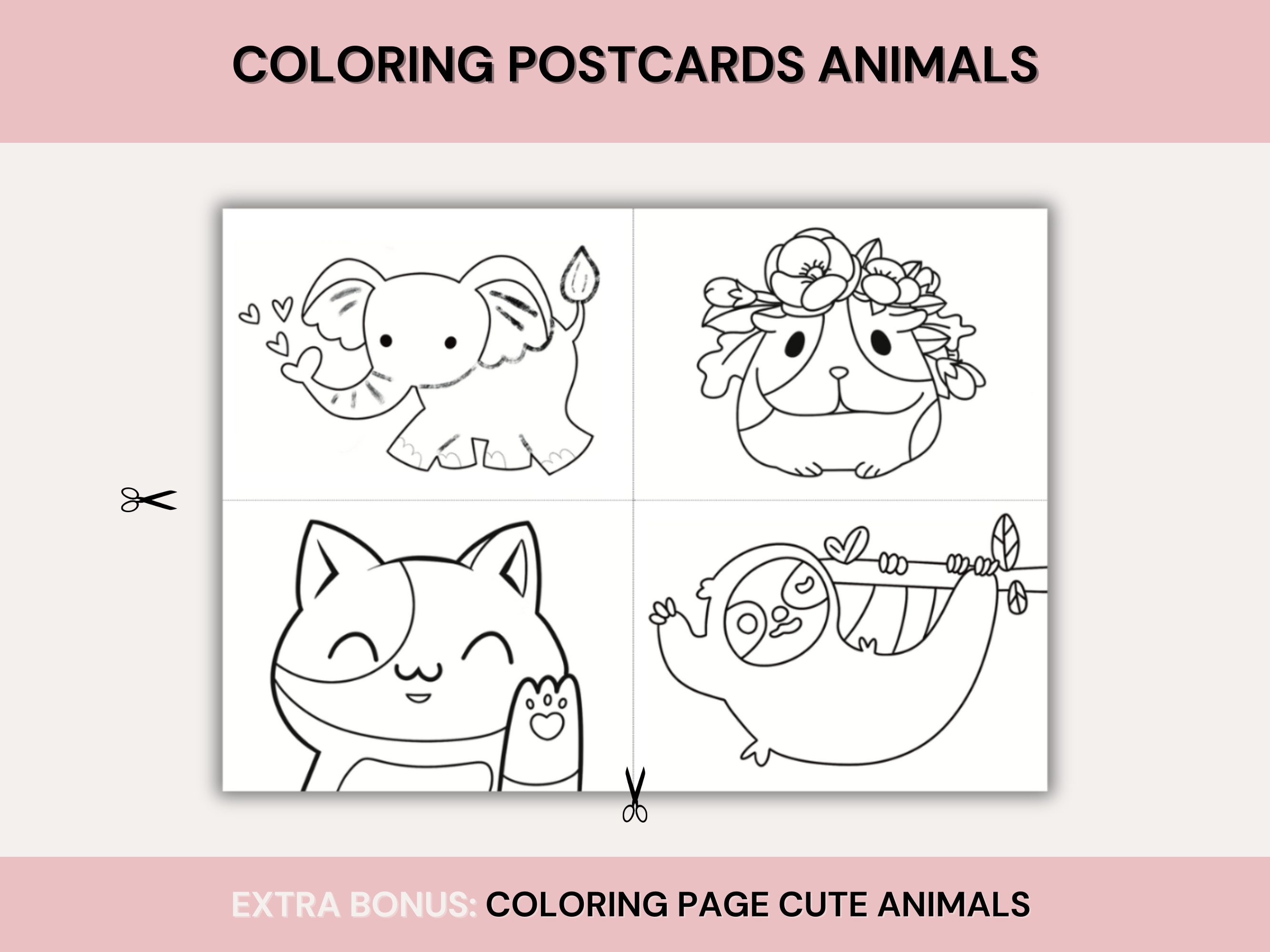 Coloring Animals Printable Coloring Postcard Set of 4, Printable Kids ...
