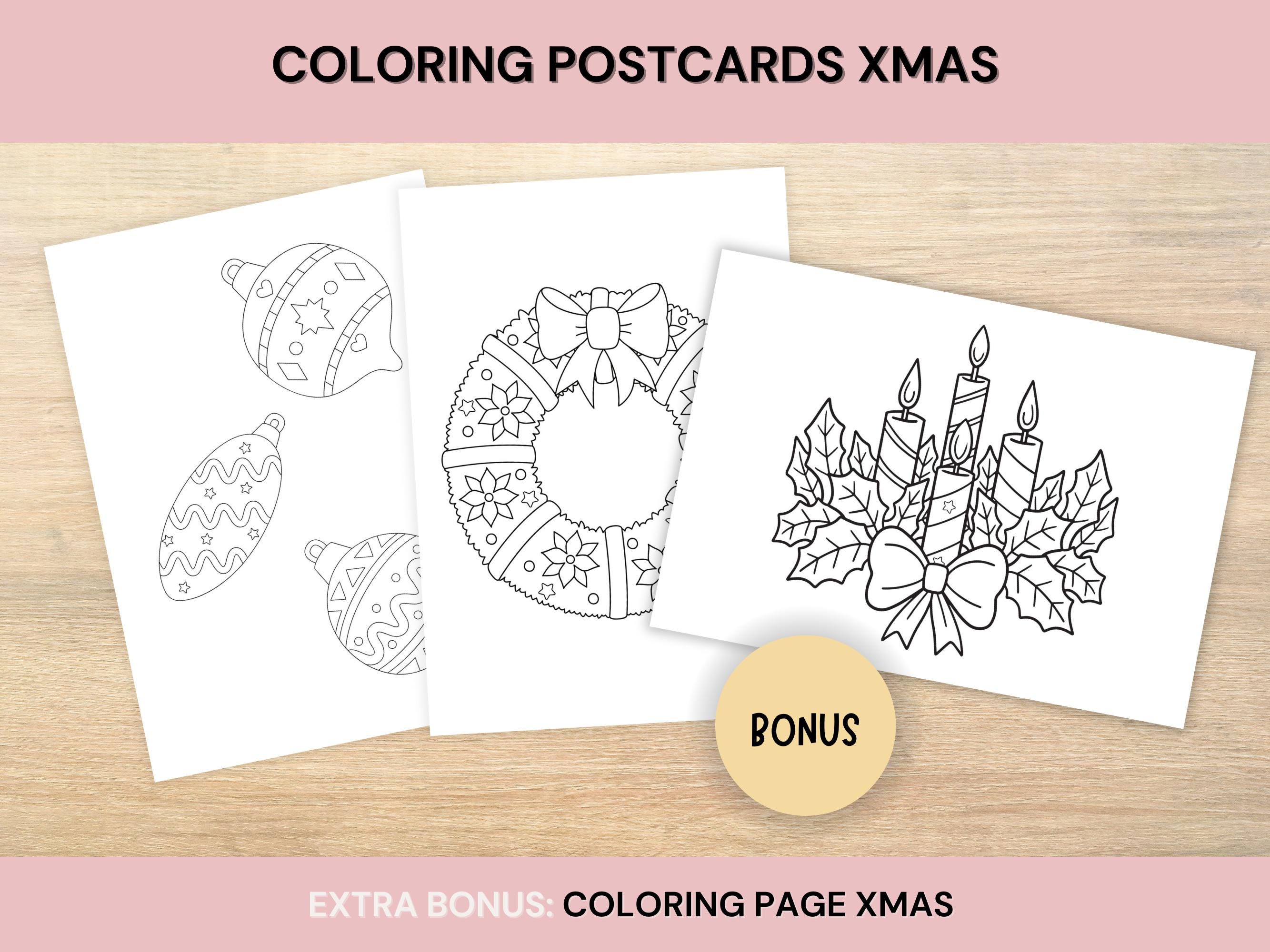 Printable Christmas Coloring Cards, DIY Holiday Craft for Kids, 8 ...