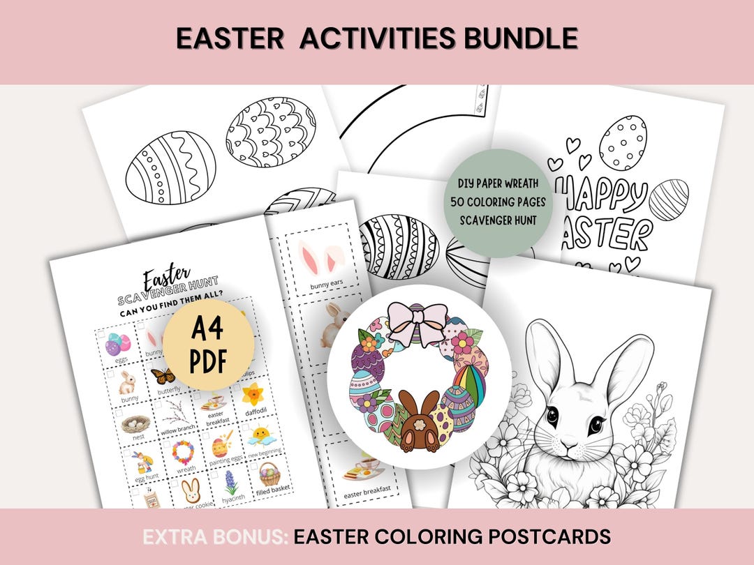 Easter Activity Kit, DIY Easter Paper Wreath, Scavenger Hunt & Coloring ...