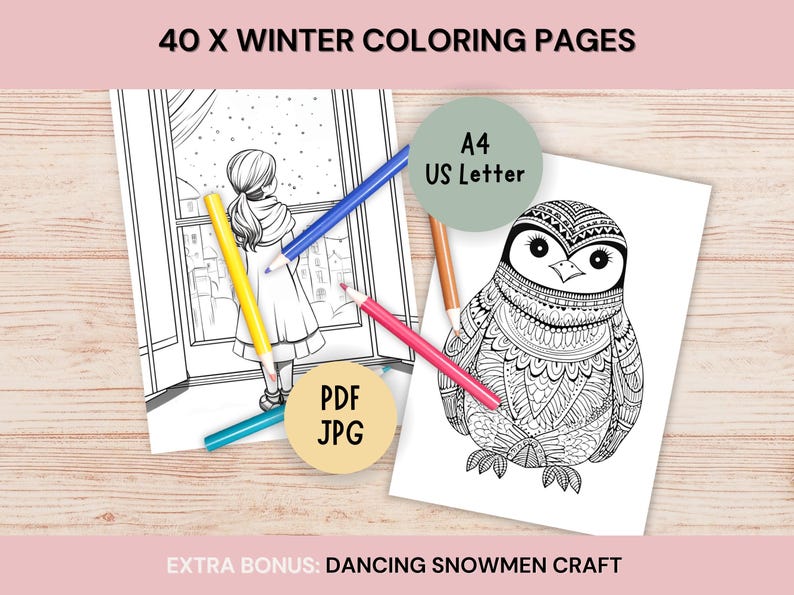 Winter Fun Coloring Pages, Winter Coloring Sheets Bundle: 40 Designs in ...