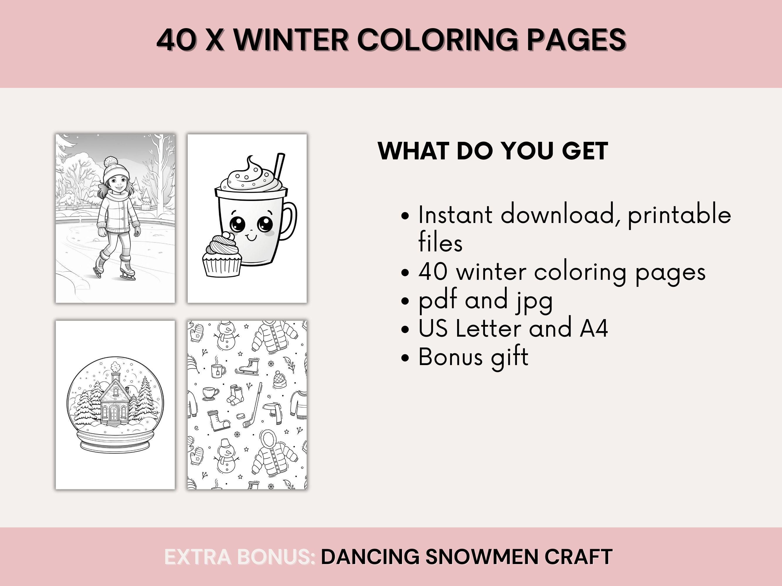 Winter Fun Coloring Pages, Winter Coloring Sheets Bundle: 40 Designs in ...