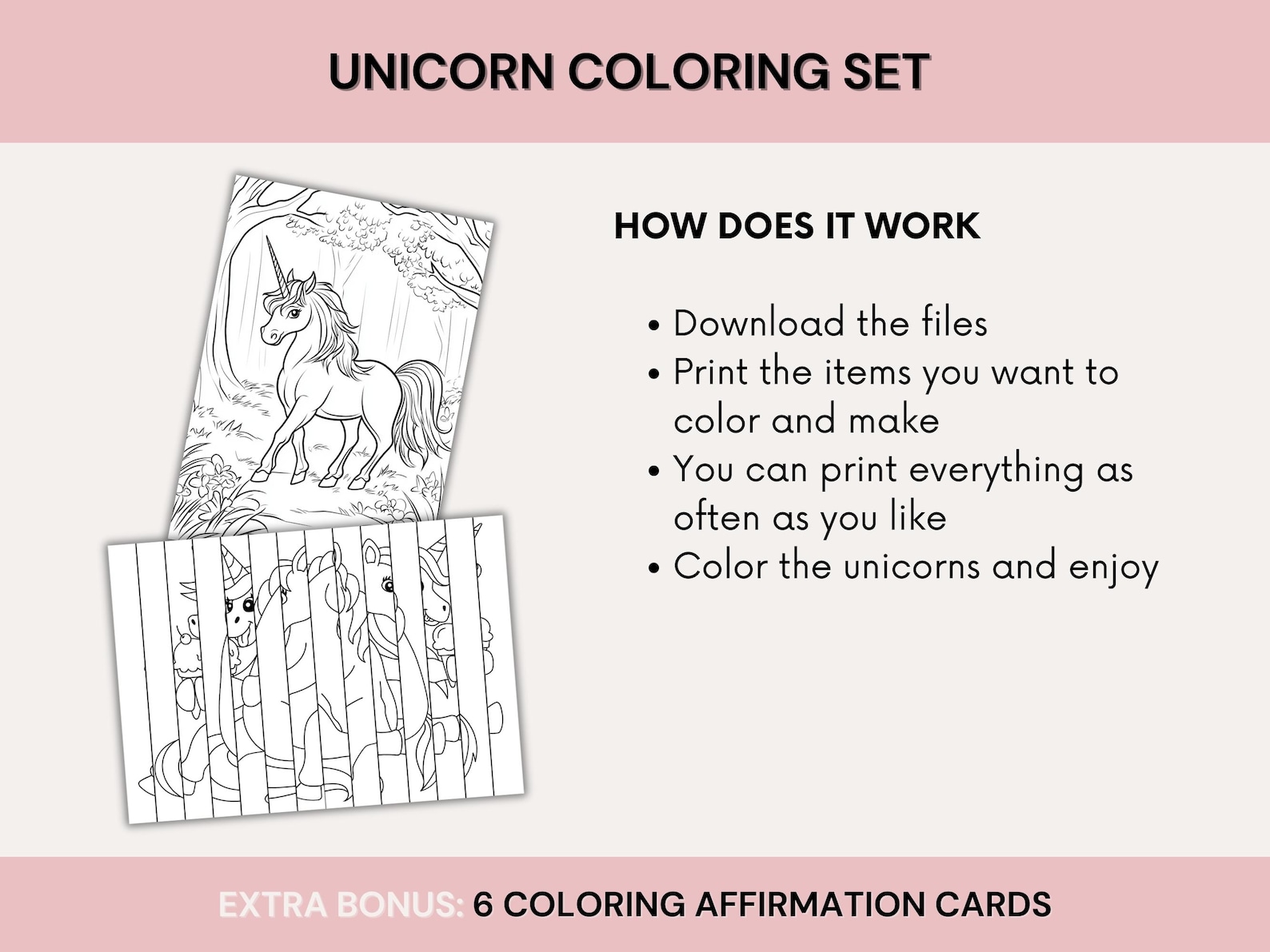 Cute Magical Unicorn Coloring Set With Bonus Positive Self-esteem ...