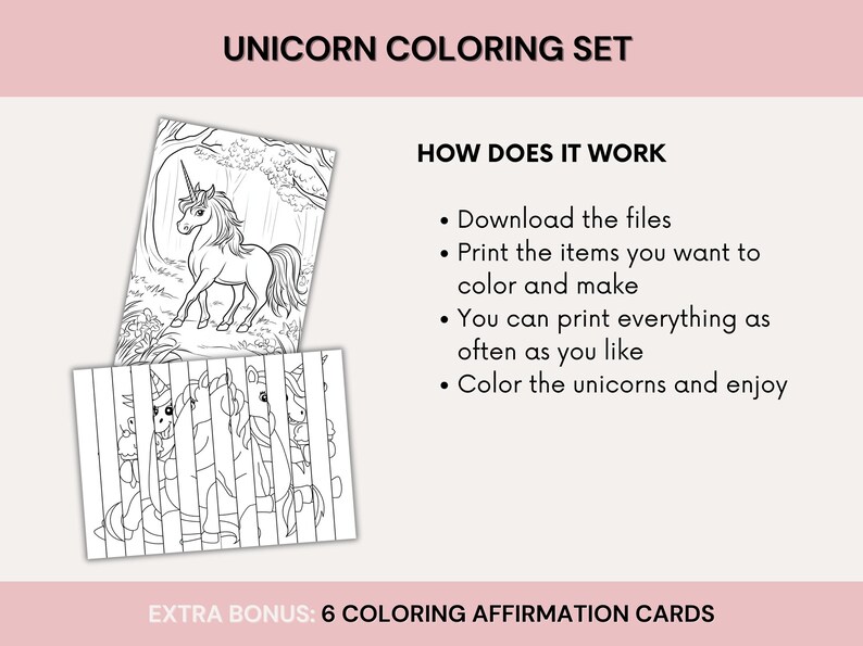 Cute Magical Unicorn Coloring Set With Bonus Positive Self-esteem ...
