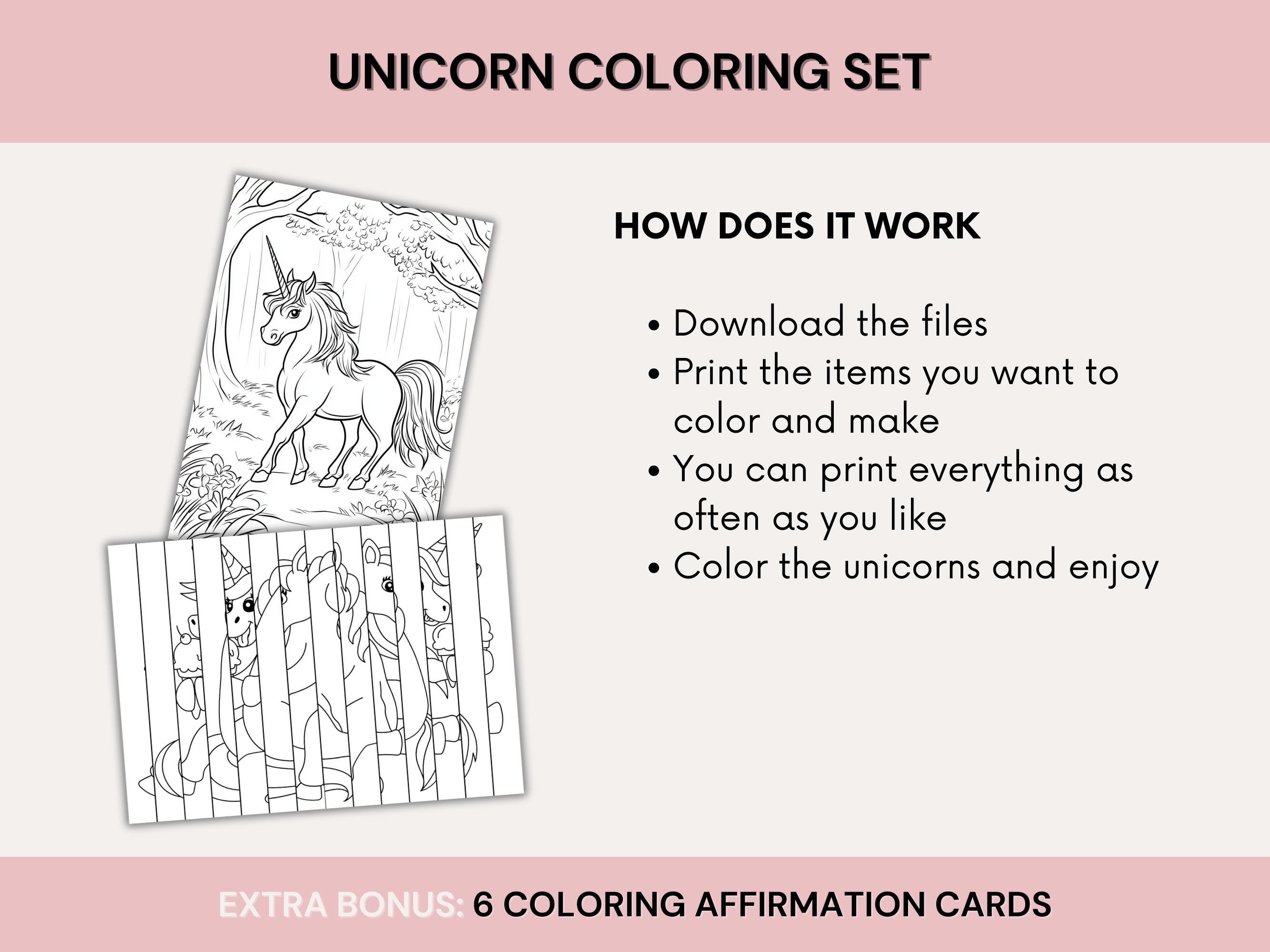 Cute Magical Unicorn Coloring Set With Bonus Positive Self-esteem ...
