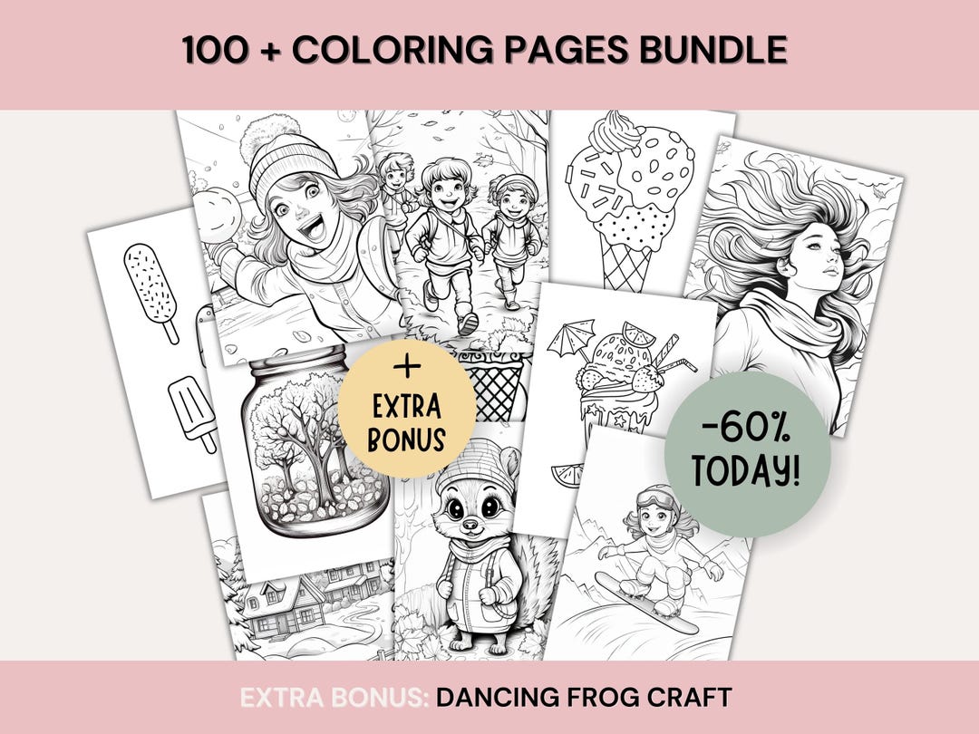 Coloring Pages Set, 100 Seasonal Coloring Pages Bundle, Winter, Autumn ...