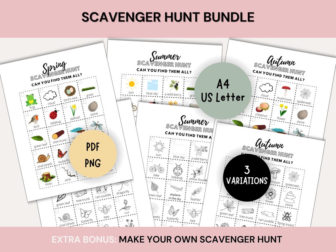 Nature Scavenger Hunt Bundle - Spring, Summer and Autumn Outdoor ...