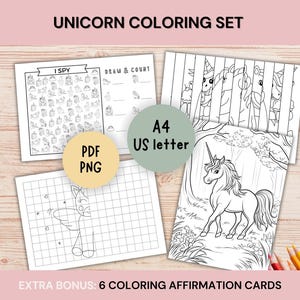 Cute Magical Unicorn Coloring Set With Bonus Positive Self-esteem ...