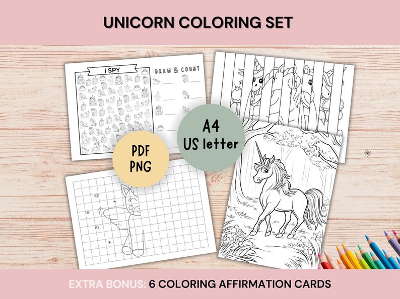 Cute Magical Unicorn Coloring Set With Bonus Positive Self-esteem ...