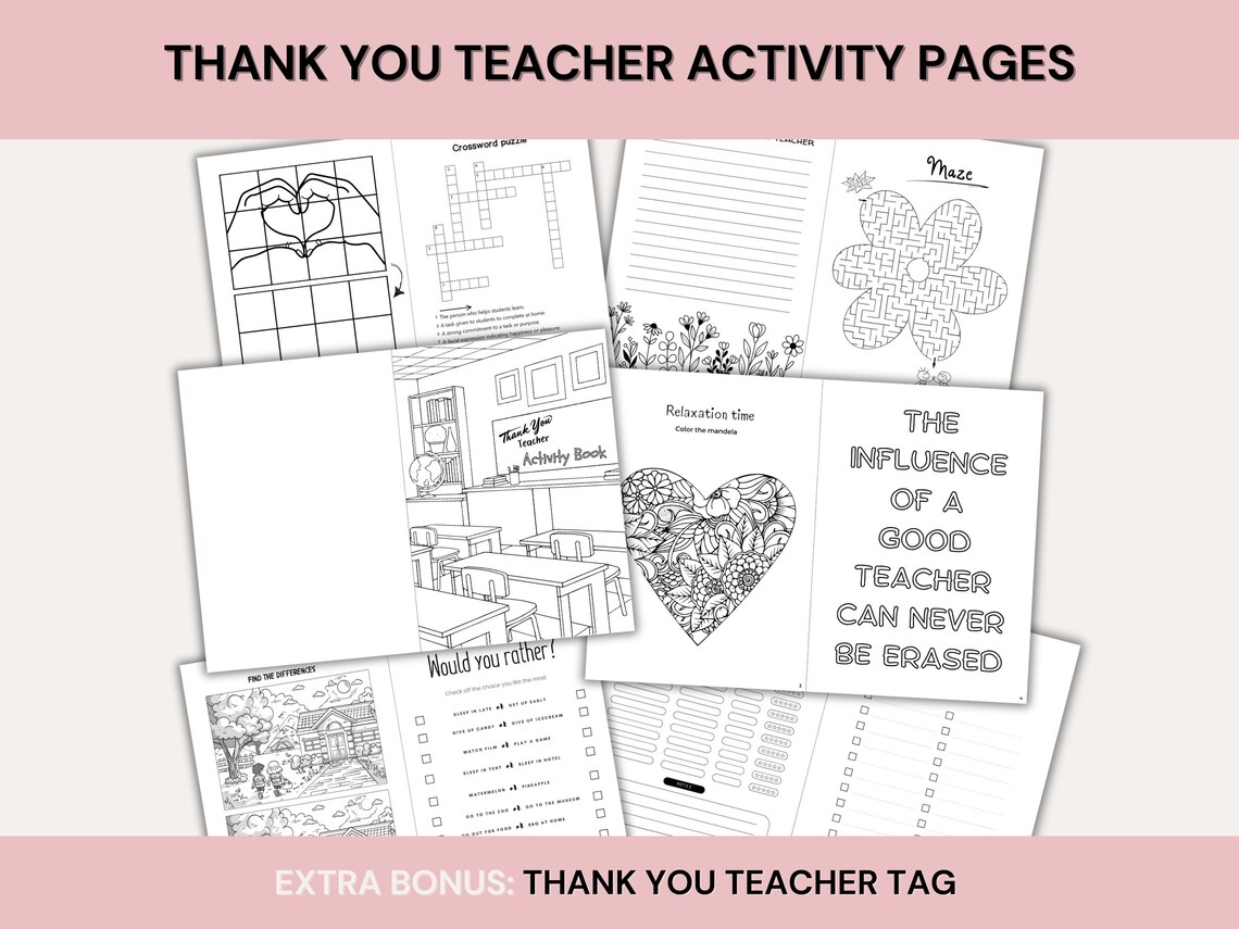 Thank You Teacher Gift, Printable Thank You Teacher Activity Booklet ...