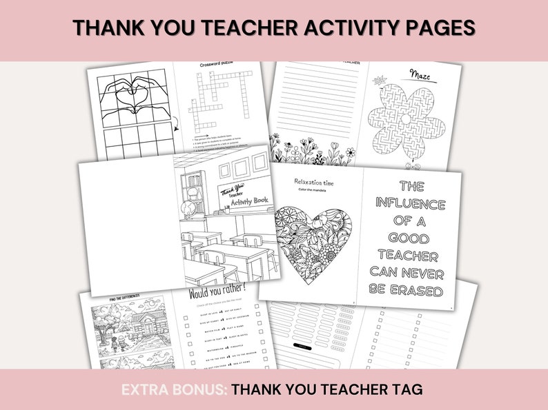 Thank You Teacher Gift, Printable Thank You Teacher Activity Booklet ...