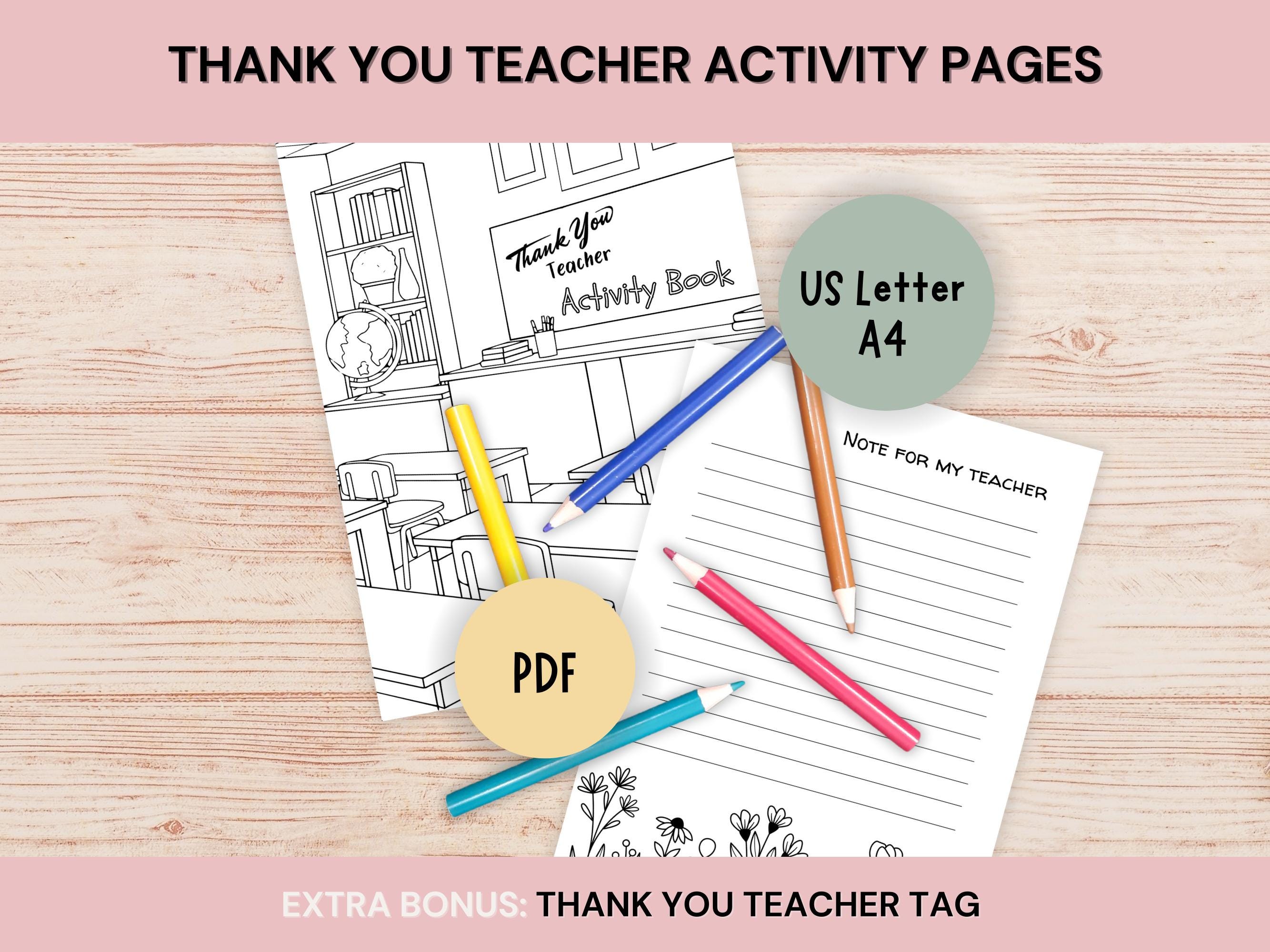 Special Teacher Appreciation Gift, Printable Thank You Teacher Activity ...