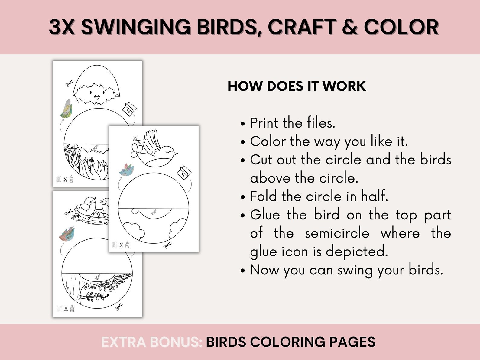 Creative Kids Craft Swinging Birds PDF Printable Activity, Fun Family ...