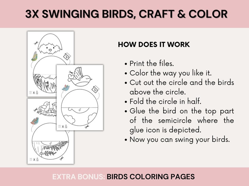 Creative Kids Craft Swinging Birds PDF Printable Activity, Fun Family ...
