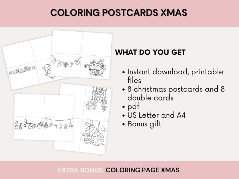 Printable Christmas Coloring Cards, DIY Holiday Craft for Kids, 8 ...