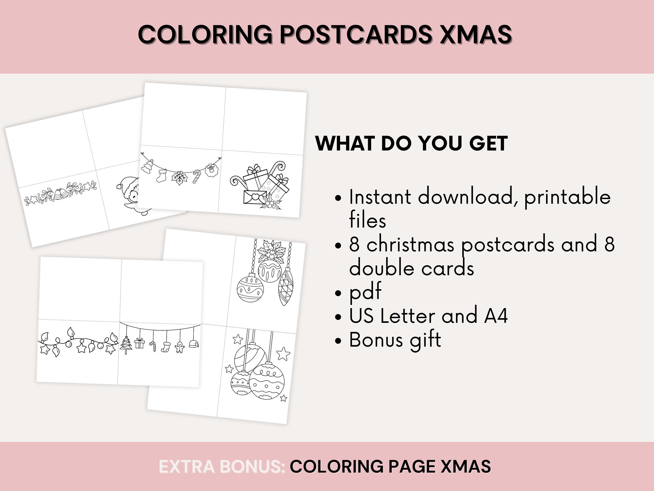 Printable Christmas Coloring Cards, DIY Holiday Craft for Kids, 8 ...