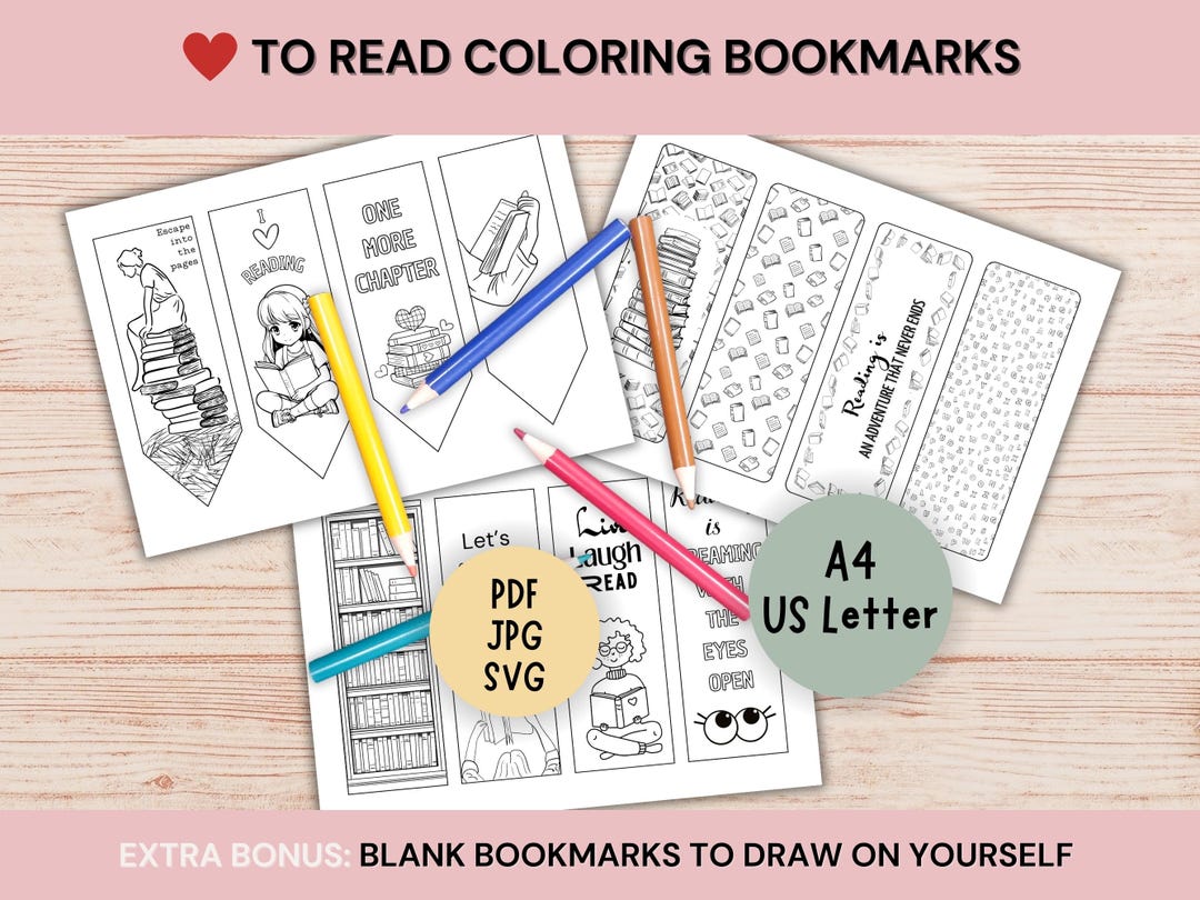 12 Cute Printable Love to Read Coloring Bookmarks, DIY Bookmarks to ...