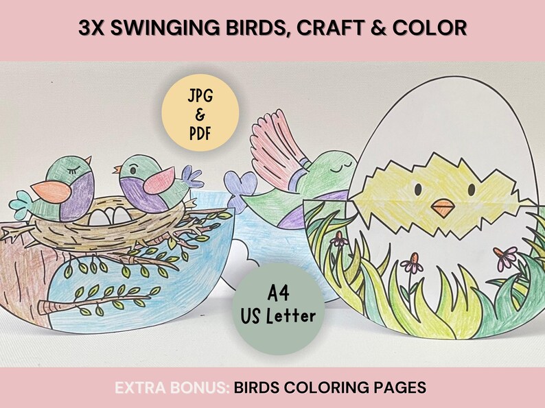 Creative Kids Craft Swinging Birds PDF Printable Activity, Fun Family ...