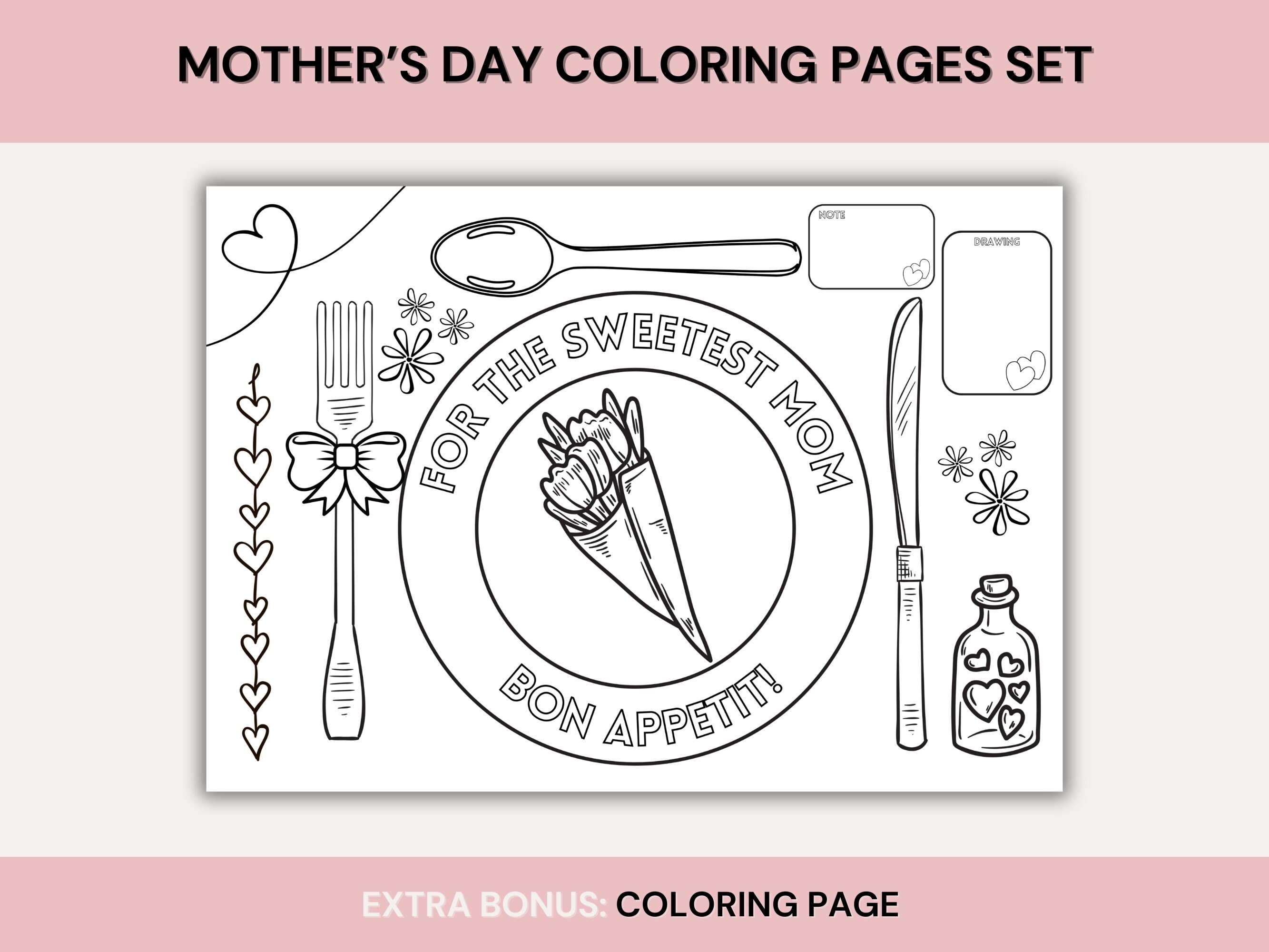 Mother's Day Printable Set, Coloring Pages, News Page, Placemat for Mom ...