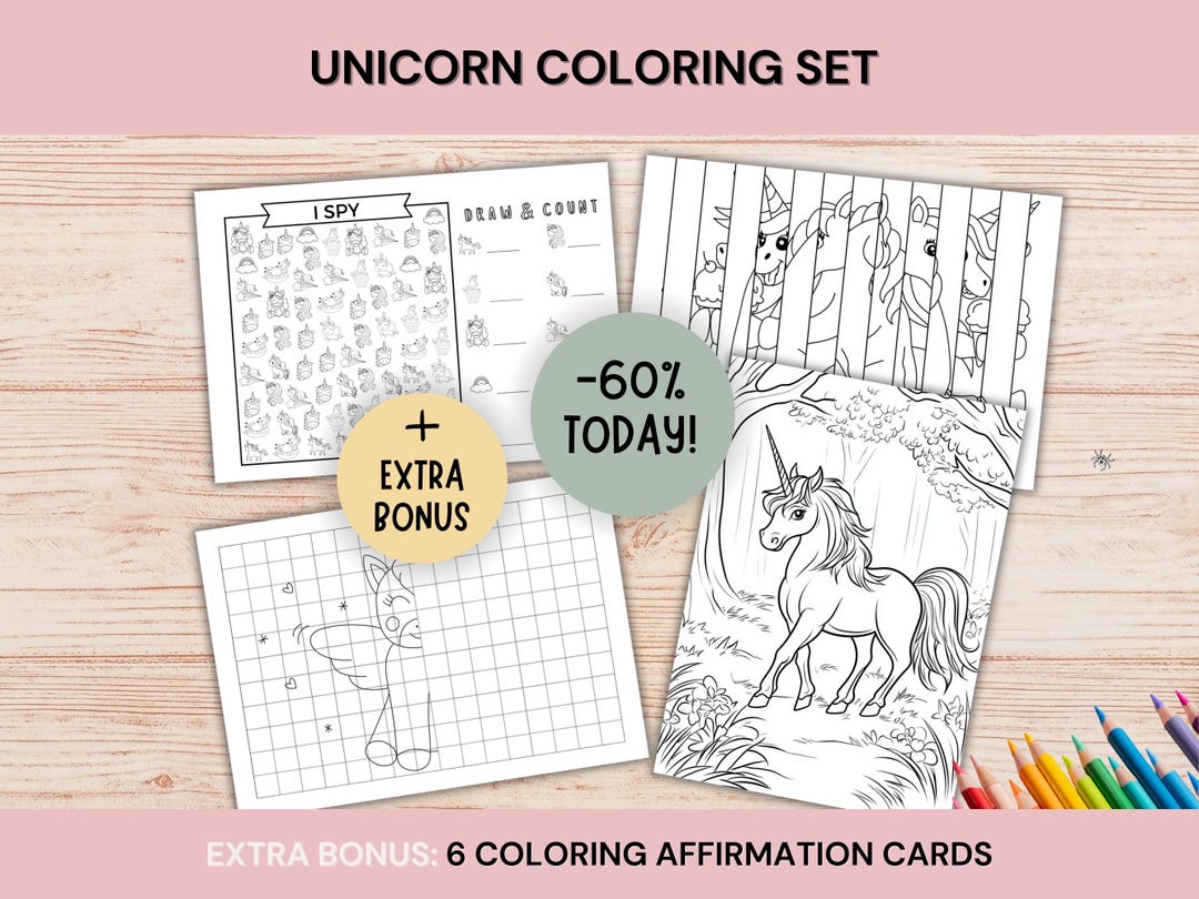 Magical Unicorn Coloring Set With Bonus Affirmation Cards, I Spy ...