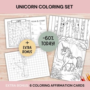 Magical Unicorn Coloring Set With Bonus Affirmation Cards, I Spy ...