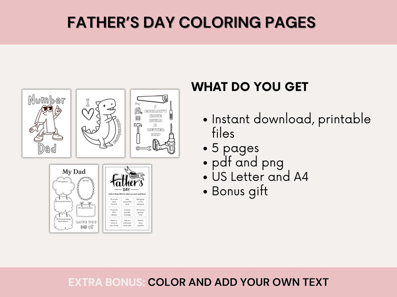 Printable Father's Day Coloring Pages Set, 3 Designs, About My Dad Page ...