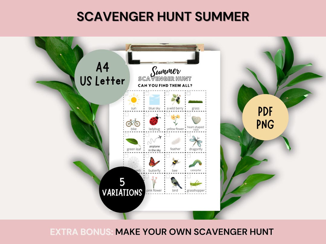 Summer Scavenger Hunt Printable, Outdoor Treasure Hunt, Scavenger Hunt ...