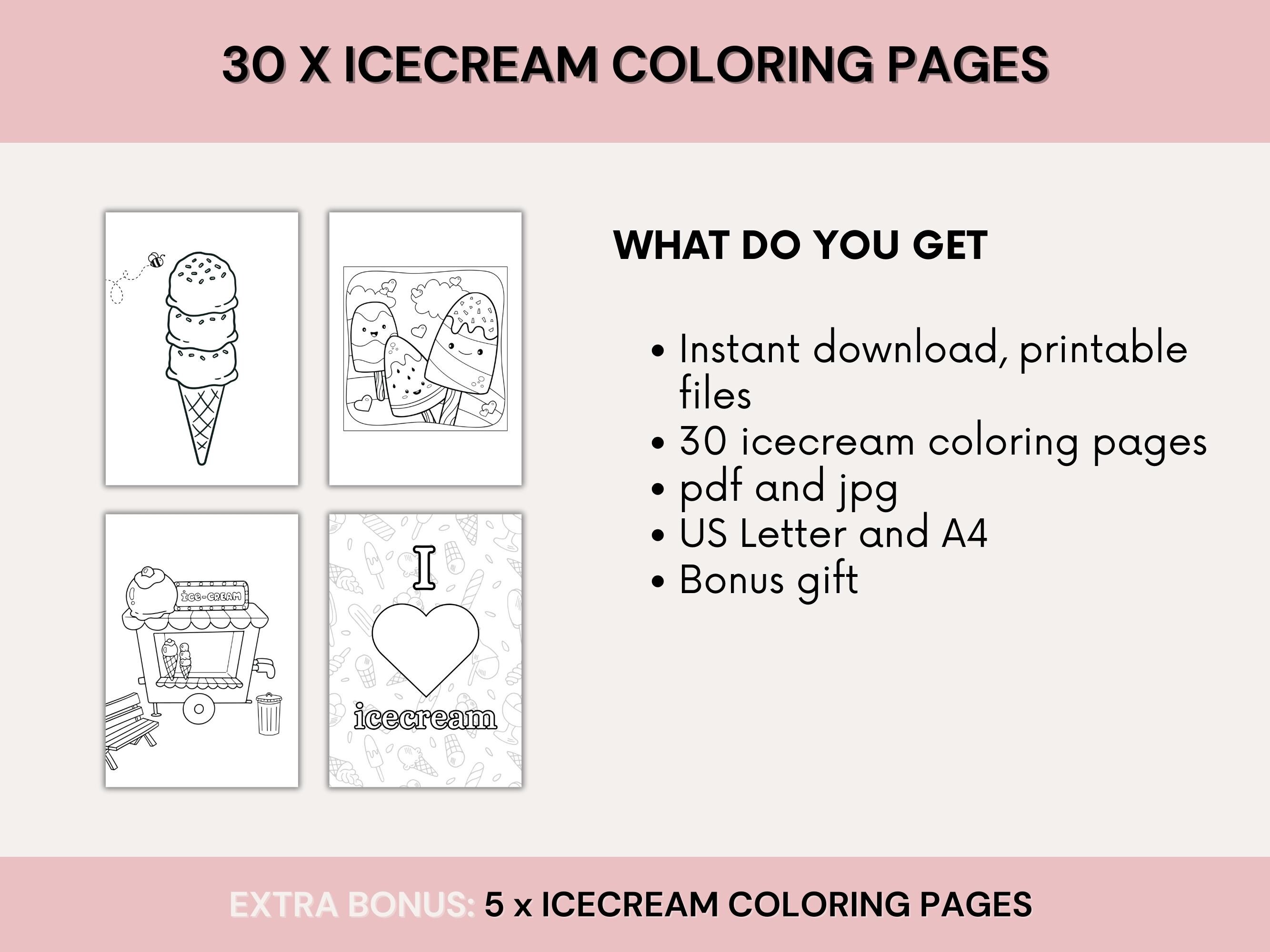 Ice Cream Coloring Bundle for Kids | 30 Pages + 5 Extra Printables ...