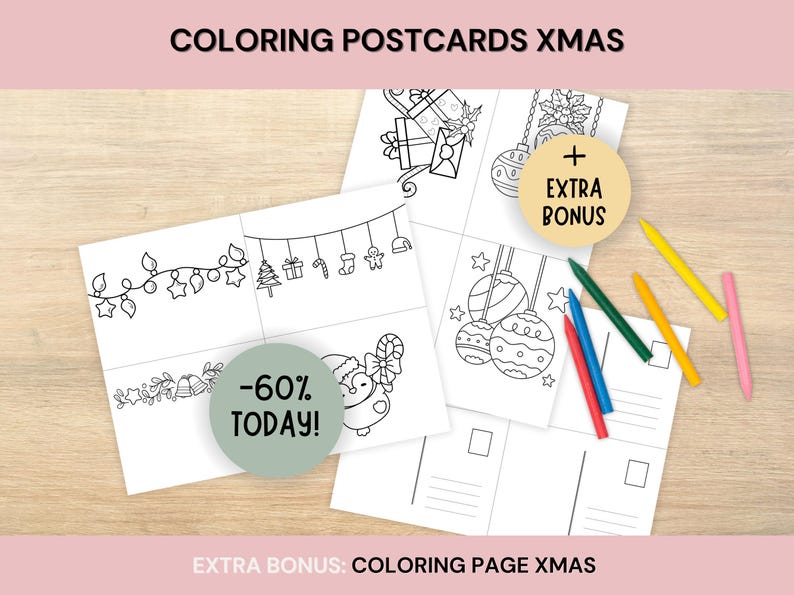 Printable Christmas Coloring Cards, DIY Holiday Craft for Kids, 8 ...