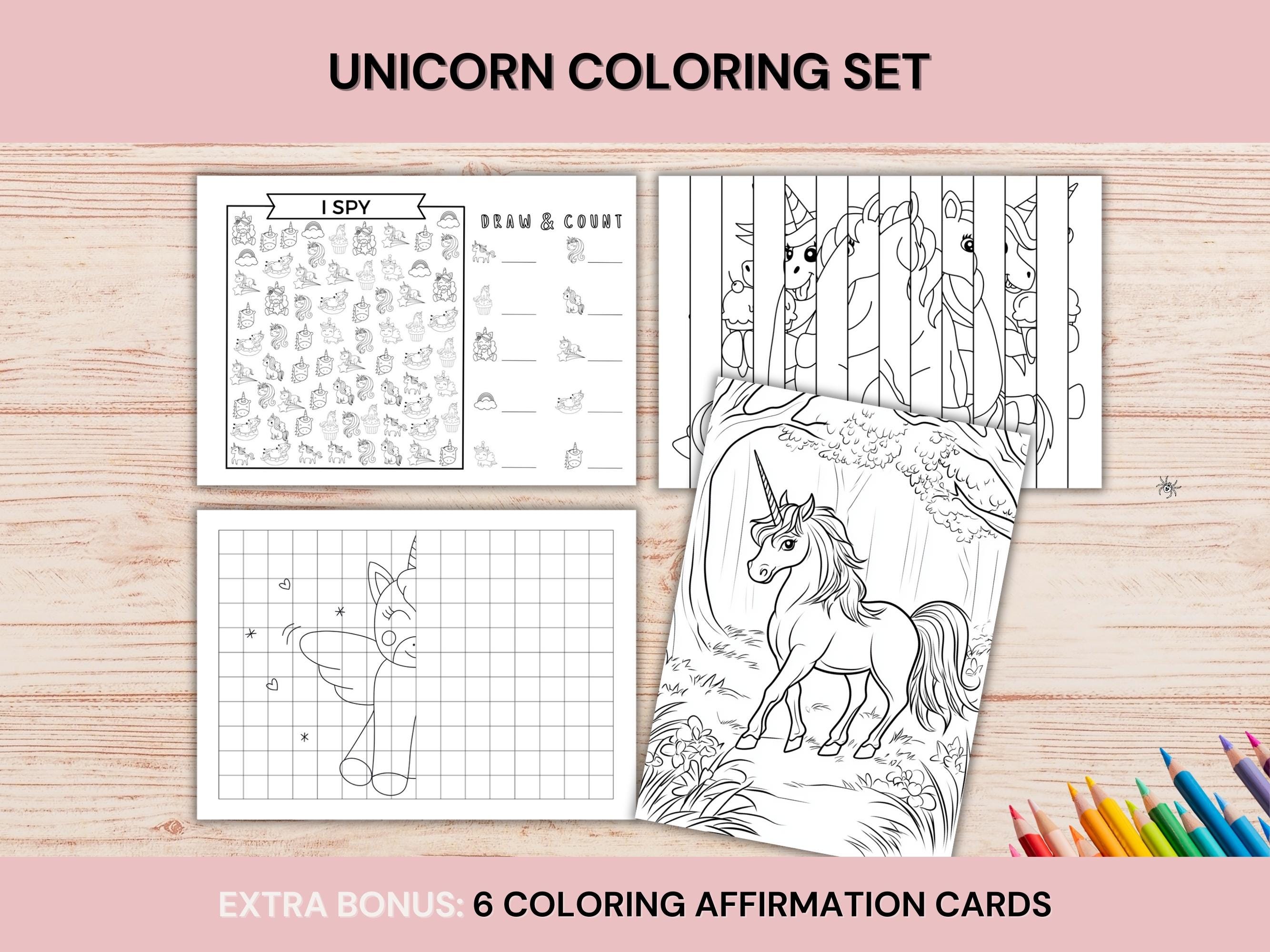 Cute Magical Unicorn Coloring Set With Bonus Positive Self-esteem ...