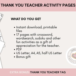 Thank You Teacher Gift, Printable Thank You Teacher Activity Booklet ...