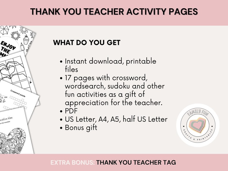 Thank You Teacher Gift, Printable Thank You Teacher Activity Booklet ...
