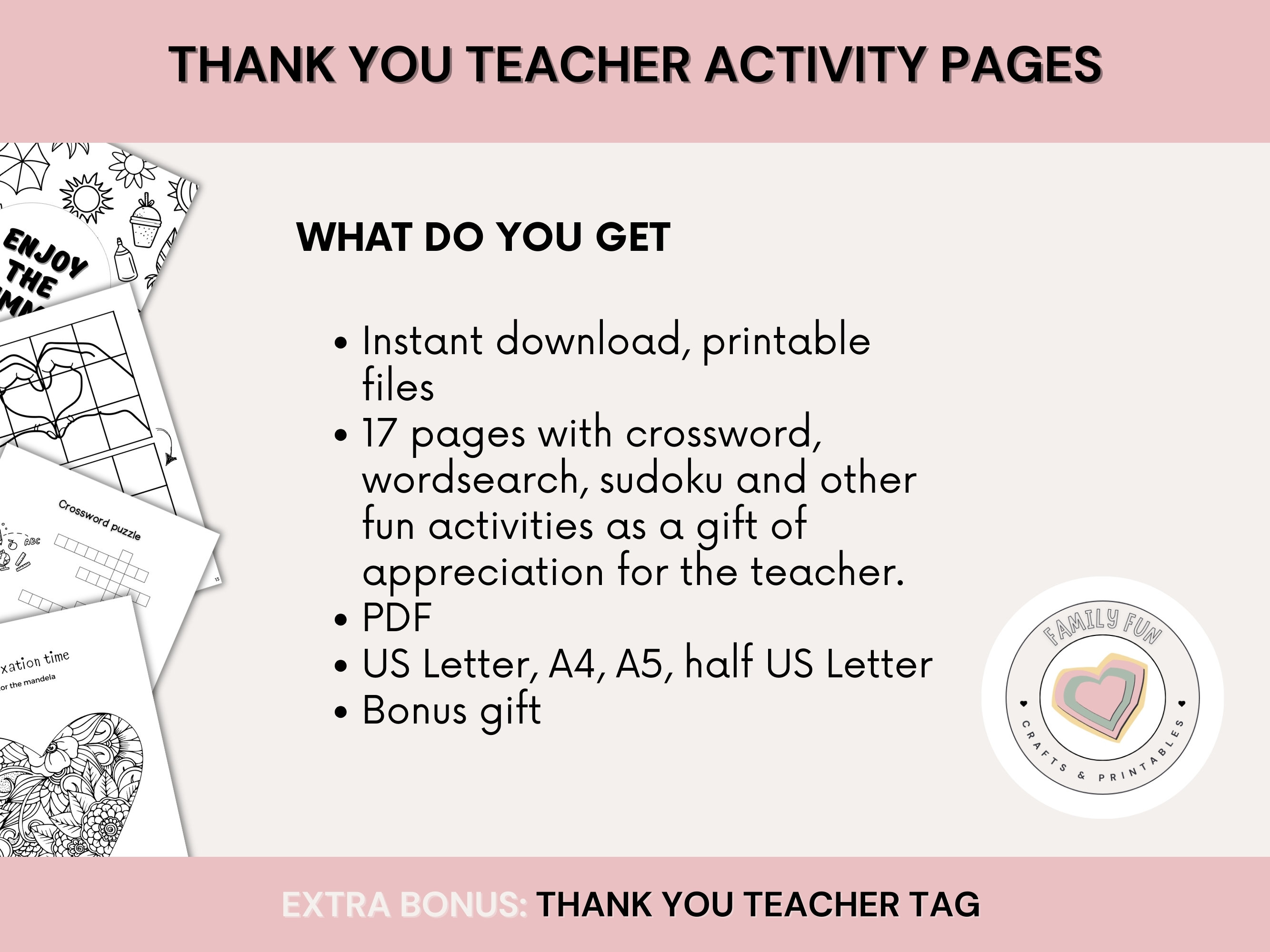 Thank You Teacher Gift, Printable Thank You Teacher Activity Booklet ...