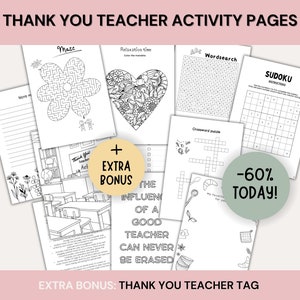 Thank You Teacher Gift, Printable Thank You Teacher Activity Booklet ...