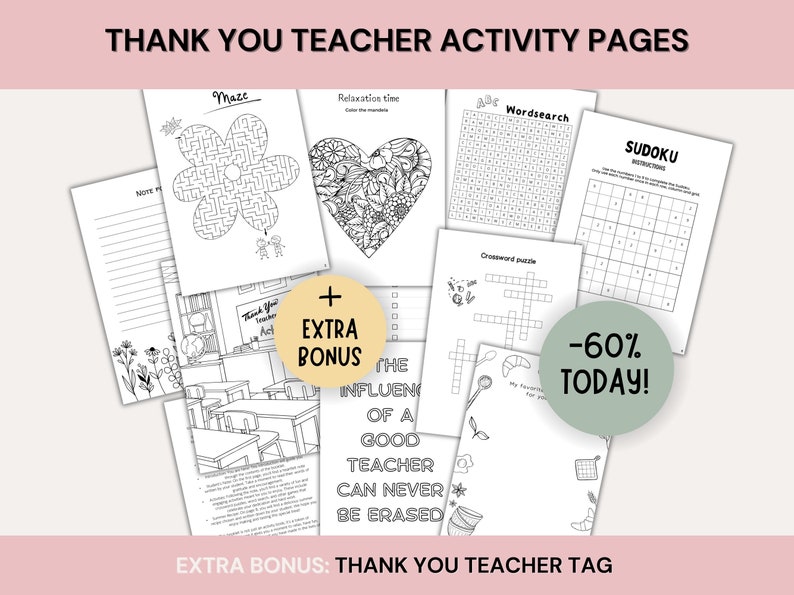 Thank You Teacher Gift, Printable Thank You Teacher Activity Booklet ...