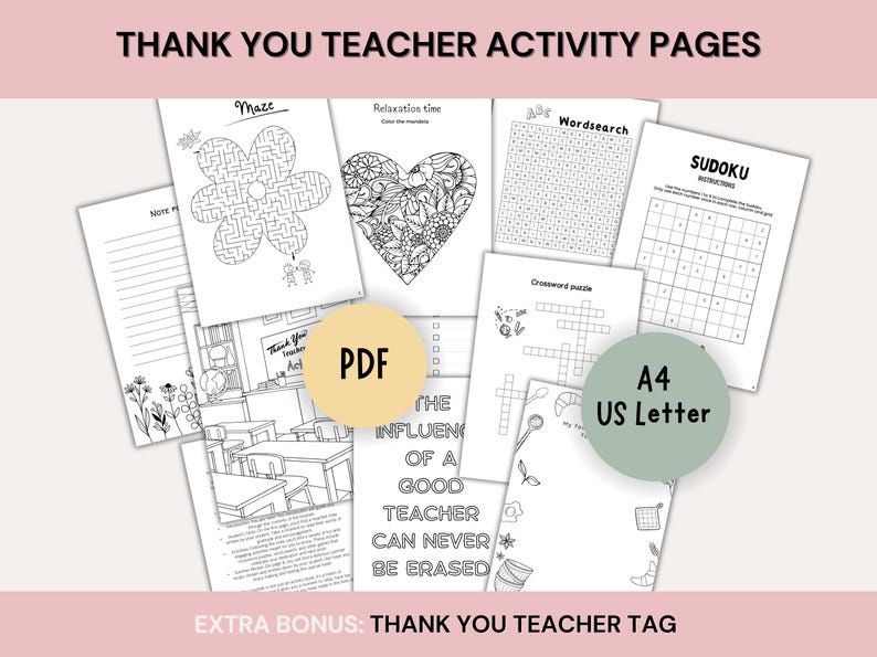 Thank You Teacher Gift, Printable Thank You Teacher Activity Booklet ...