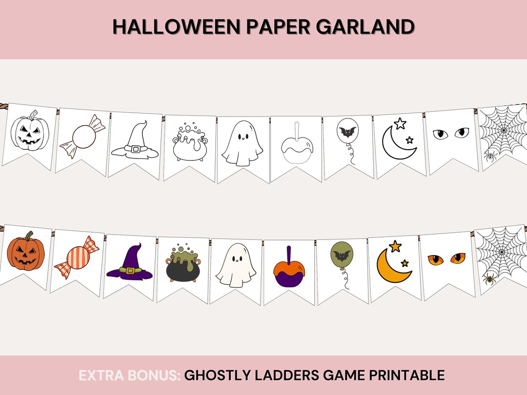 DIY Halloween Banner: Printable Coloring Paper Garland for Festive ...