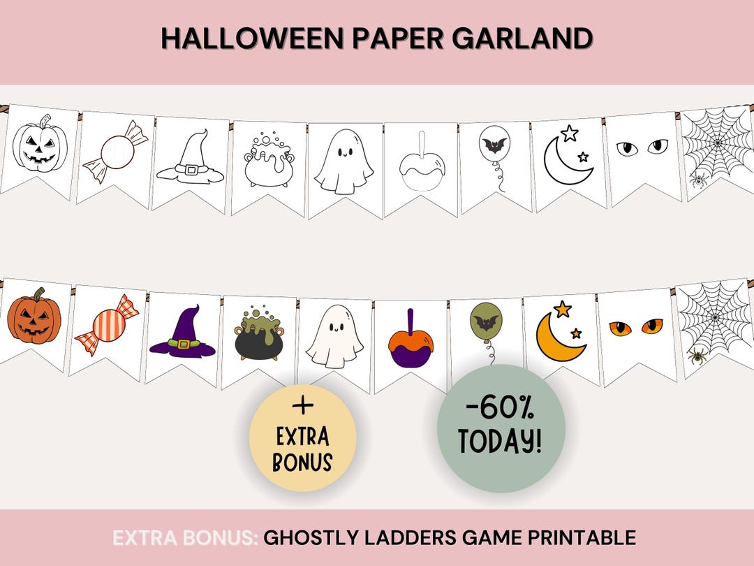 DIY Halloween Banner: Printable Coloring Paper Garland for Festive ...