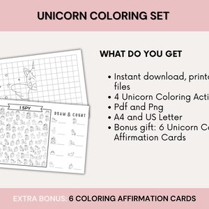 Cute Magical Unicorn Coloring Set With Bonus Positive Self-esteem ...
