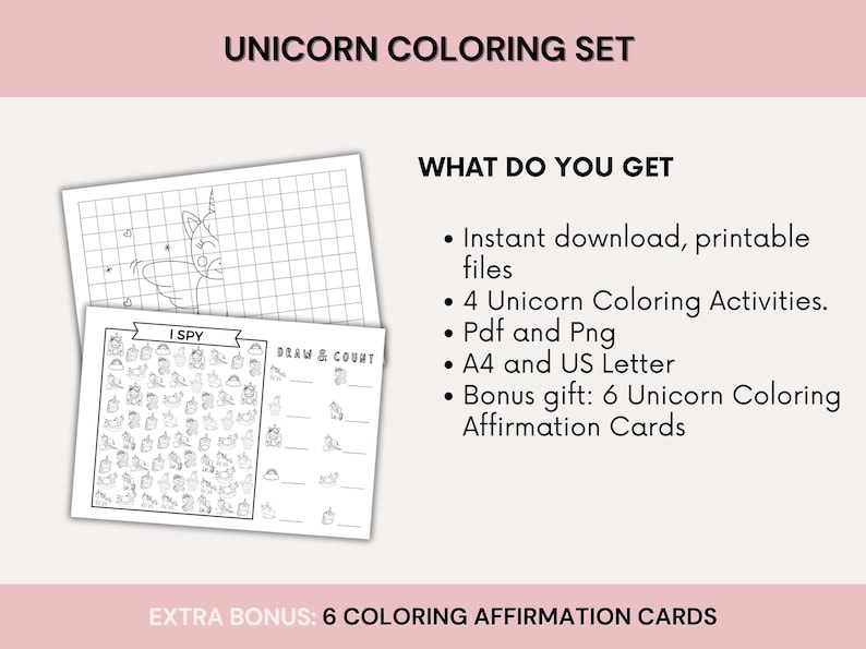 Cute Magical Unicorn Coloring Set With Bonus Positive Self-esteem ...